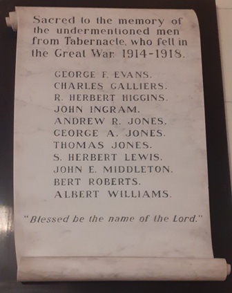 Arddleen Tabernacle Chapel War Memorial - WW1.Wales